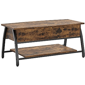 Bestier Lift Top Coffee Table with Storage, 42" Industrial Mesh Shelve Space-Saver Table, Wooden Rising Tabletop Oval Center Table for Living Room