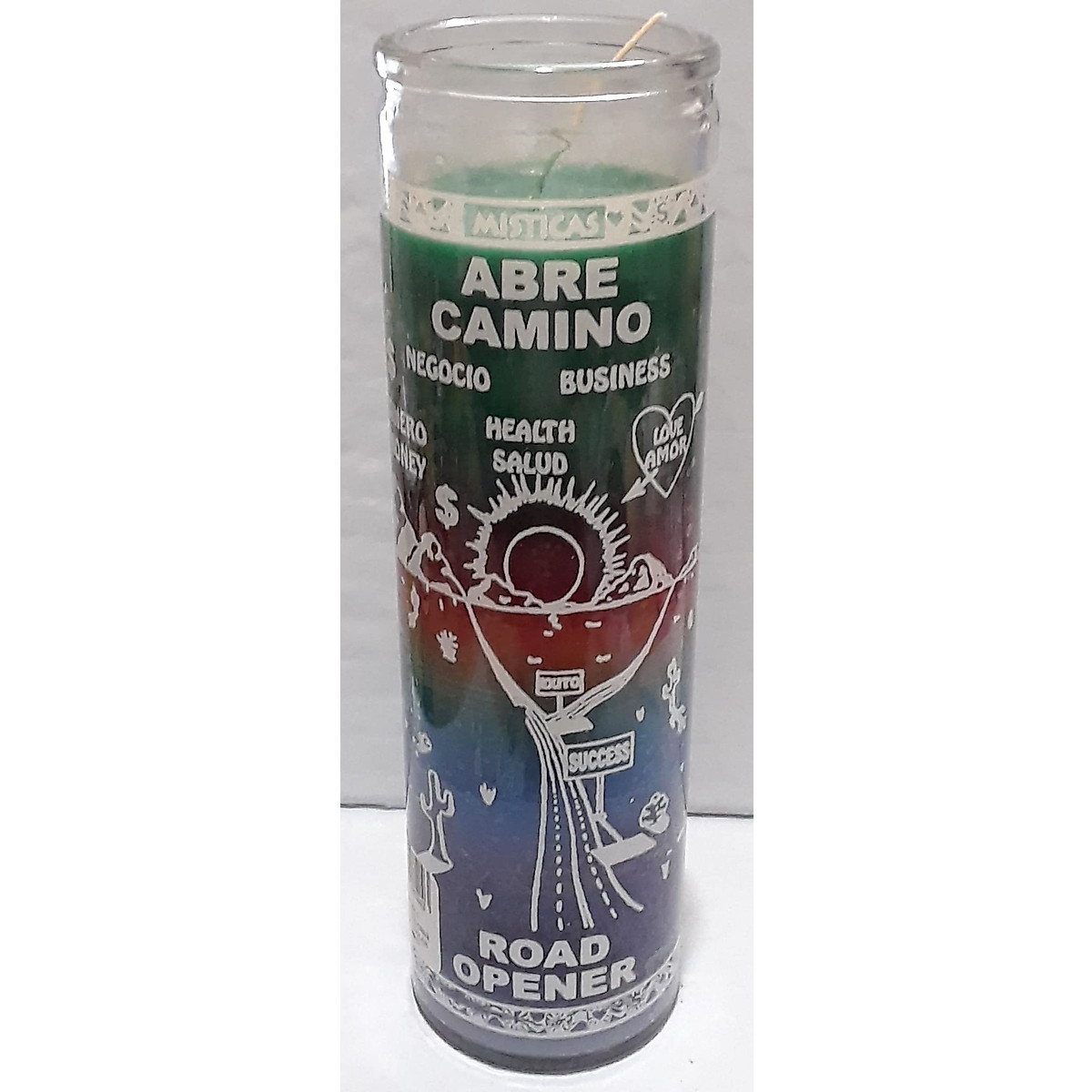 Veladora ABRE Camino(Open Road) 7-Color Candle, 7-Day Unscented Candle in Glass