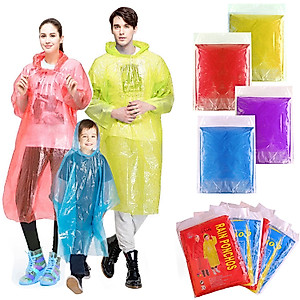 GINMIC Disposable Emergency Rain Ponchos for Kids and Adults, Family Pack with 12pack, 4color