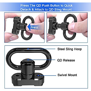 HANAMO 2 Point Sling Two Point Sling with 2 Pack QD Sling Swivels & QD Sling Mount black