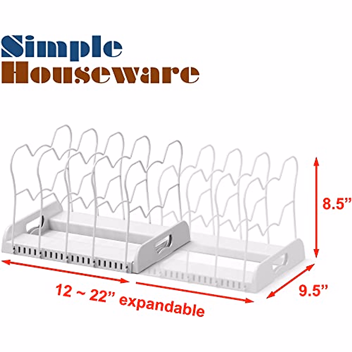 Simple Houseware 10 Compartments Expandable Pan Organizer, White, Plastic, Metal, 12"-22"L x 9.5"W x 8.5"H
