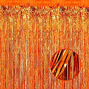 HalloweenDecorate 4 Pack Orange Foil Fringe Curtain Backdrop, 3.28Ftx8.2Ft Metallic Tinsel Foil Fringe Streamers Curtains for Party, Photo Booth Props, Birthday, 2022 Mother's Day Decoration Supplies