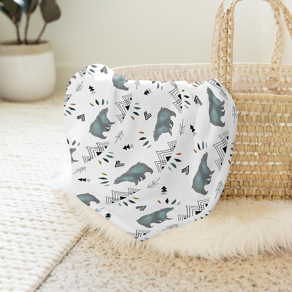 Sweet Jojo Designs Bear Mountain Baby Boy Swaddle Blanket Jersey Stretch Knit for Newborn or Infant Receiving Security - Slate Blue and Black Woodland Forest Animal