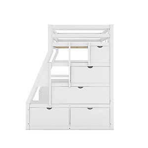 Harper & Bright Designs Twin Loft Bed with Stairs and Desk, Solid Wood Loft Bed Frame with Storage 7 Drawers 2 Shelves, for Kids Teens Adults (White)