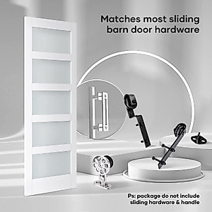 Finosen 30 in x 84 in Sliding Closet Door, 5-Lite Frosted Glass, LVL Wood Panel, PVC Surface, Assembly Needed Interior Doors for Bathroom, Living Room, White