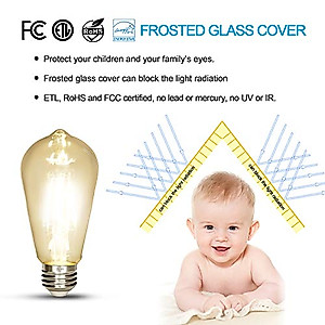 LED Edison Bulb,Antique 40W Vintage Bulb,E26 Non Dimmable Led Bulb 450 Lumens 2700K, Warm White, Pack of 3