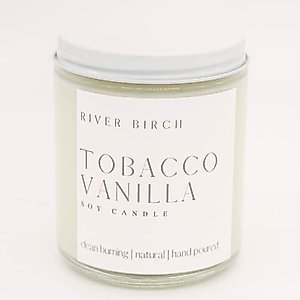 River Birch Candles Tobacco Vanilla Scented Candle | Premium, All-Natural, Non-Toxic, Soy Candles | 8.5oz 40 Hr Burn Time | Cozy Relaxing Gifts for Home