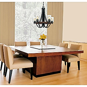 Westinghouse Lighting 6331900 Barnwell Five-Light Indoor Chandelier, Textured Iron and Barnwood Finish with Clear Hammered Glass