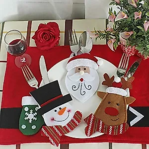 LERTREE 6PCS Christmas Snowman Tableware Holder Silverware Holder Pockets Set Knife Spoon Fork Bags