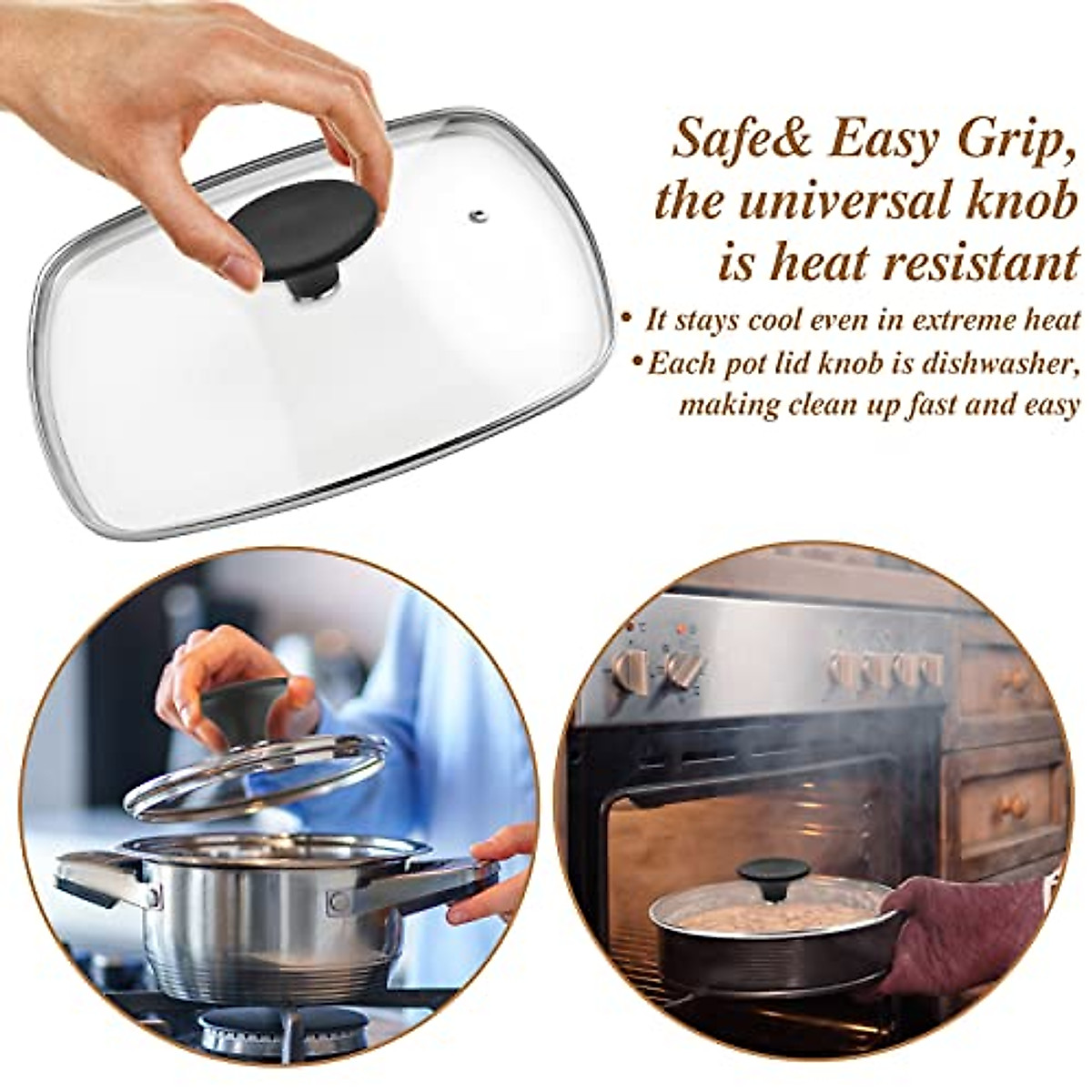 TIESOME 3 Pcs Pot Lid Knob, Universal Replacement Pan Lid Cover Knobs, 5.5cm Large Handle Lid Knob, Kitchen Cookware Knob Handle, Bakelite Circular Handgrip Knobs