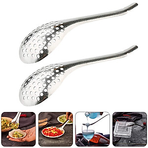 jojofuny 2 Pack Small Slotted Spoons Spherification Spoon Durable Stainless Steel Caviar Spoon Cooking Gadgets Caviar Box Spherification Kit for Soup Cereals Dips Sauces Stews, Silver