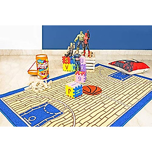 Furnish my Place 695 Basketball Blue Kid Play Area Rug for Bathroom, Playroom & Kindergarten Classroom, Basketball Court, Blue (3'3"x5')