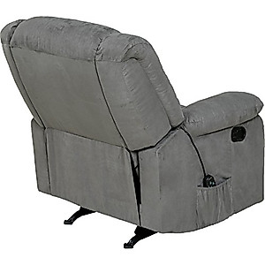 Relaxzen Longstreet Rocker Recliner with Massage, Heat and Dual USB Ports, Microfiber, Gray
