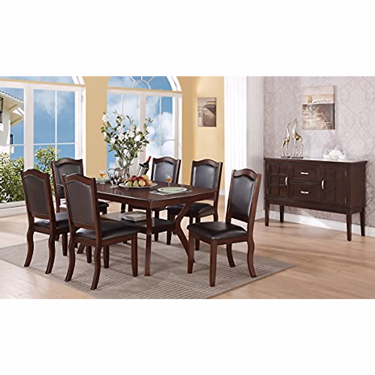 Traditional Formal Set of 2 Chairs Dark Brown Espresso Dining Seatings Cushion Chair