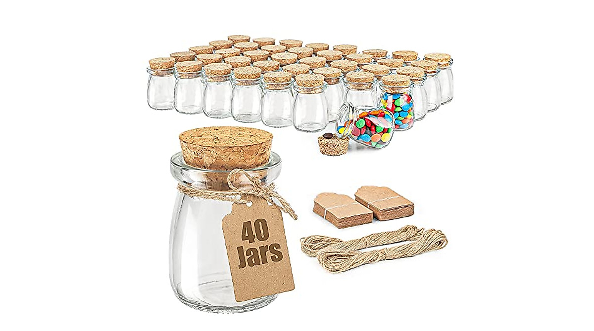 40 Pack Glass Favor Jars with Cork Lids for Wedding & Party Favors