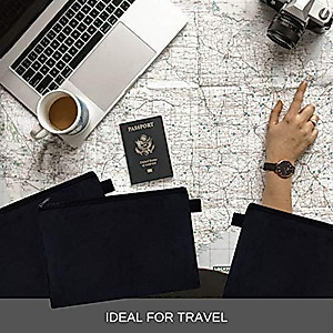 Sun Life Style Zipper Bag - Set Of 3 - Carry All Pouch To Organize Travel Toiletries Pens Cosmetics (9.5 x 6.5, Black)