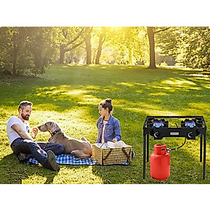 ROVSUN 2 Burner Outdoor Propane Gas Stove 150,000 BTU High Pressure Stand Cooker for Backyard Cooking Camping Home Brewing Canning Turkey Frying, 20 PSI Regulator