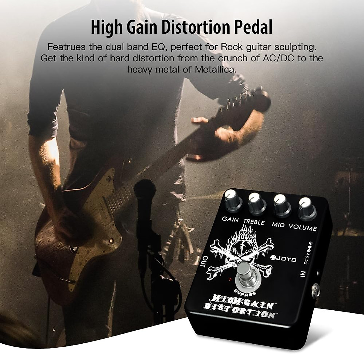 JOYO High Gain Distortion Pedal from AC/DC Crunch to Heavy Metal with Full Range EQ for Electric Guitar Effect - Bypass (JF-04)