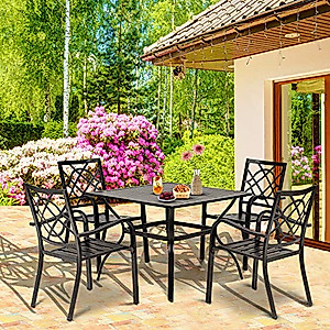 Oakcloud 2 Pieces Patio Wrought Iron Chairs, Metal Outdoor Dining Set, Stackable Bistro Chairs with Armrest for Garden Backyard, 300 LBs, Black