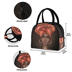 senya Lunch Bag, African American Woman Insulated Lunch Box Cooler Bag Tote Bag for Women Kids/Picnic/School/Work