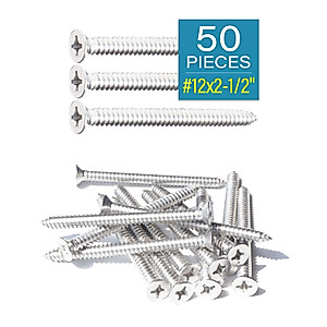 IMSCREWS Cabinet Screws #12 x 2-1/2" Flat Head Phillips Wood Screws 50pcs, Self Tapping 18/8 Stainless Steel Sheet Metal Screws for Indoor and Outdoor Wooden Working
