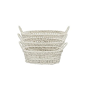 Deco 79 Cotton Round Storage Basket with Handles, Set of 3 9", 8", 7"H, White