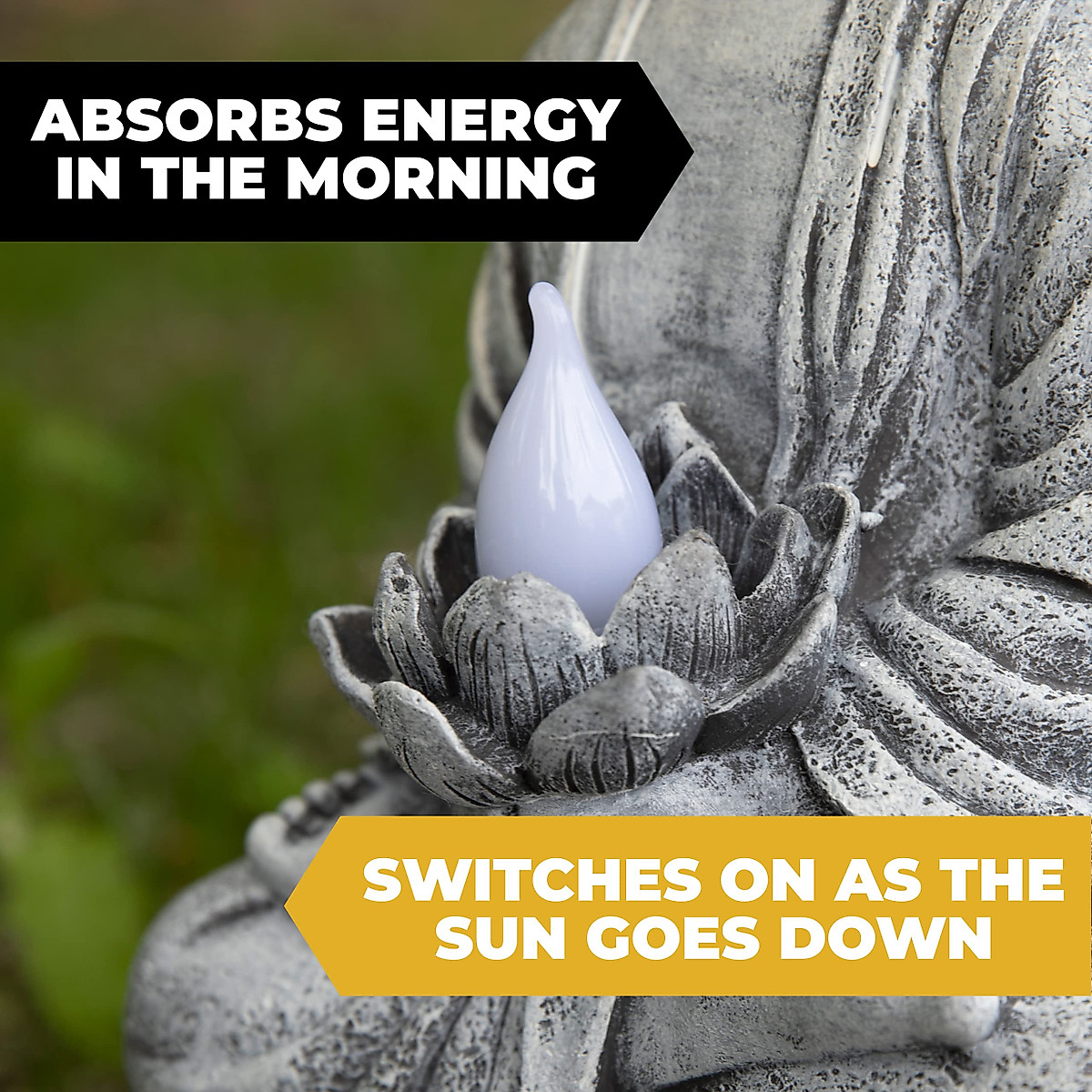 VP Home Buddha Statue for Home and Outdoor Decor Solar Powered Flickering LED Garden Light Zen Meditation Spiritual Room Decor (Tranquil Buddha) Statue for Gifts