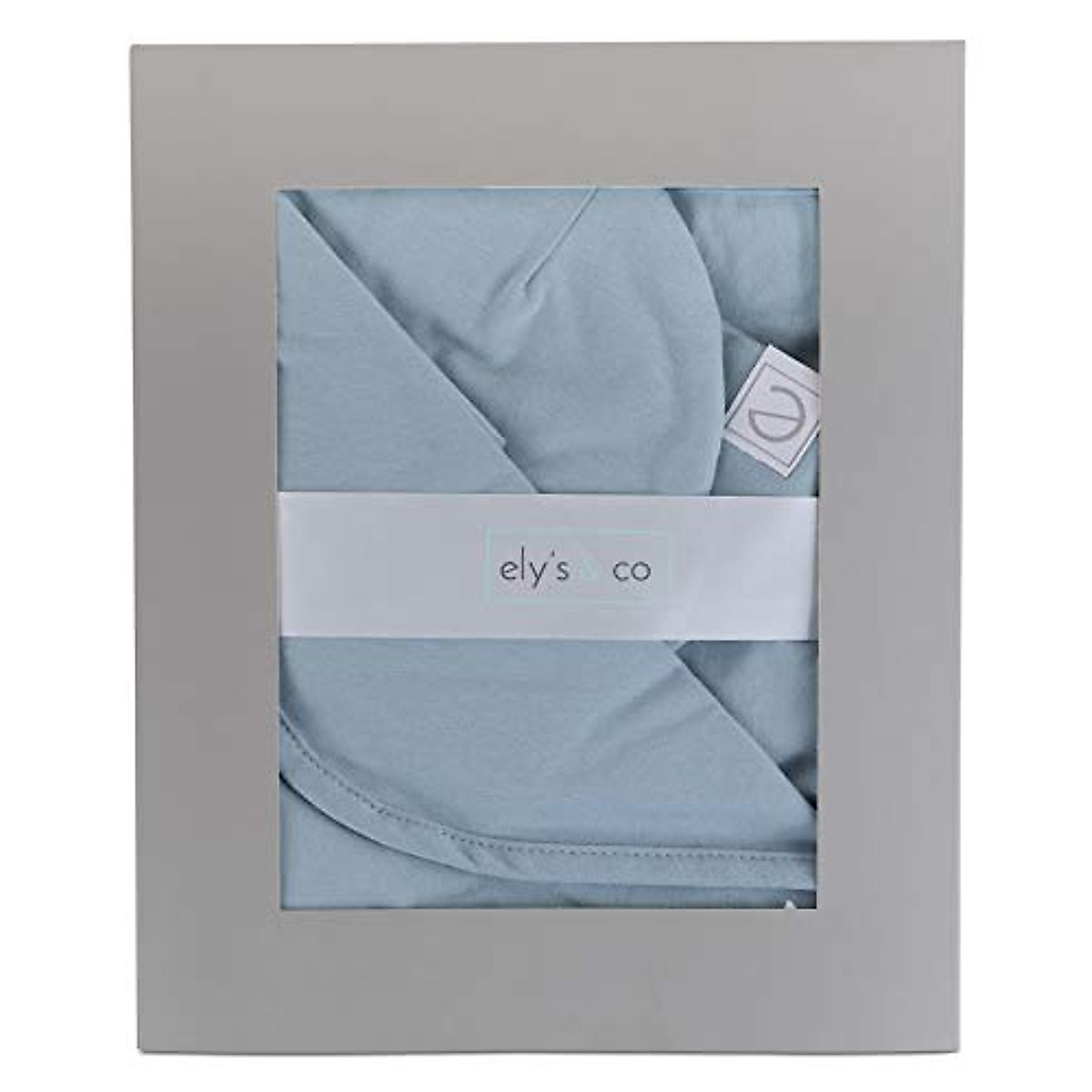 Ely's & Co. Cotton Knit Jersey Swaddle Blanket and 2 Beanie Baby Hats Gift Set, Large Receiving Blanket (Dusty Blue)