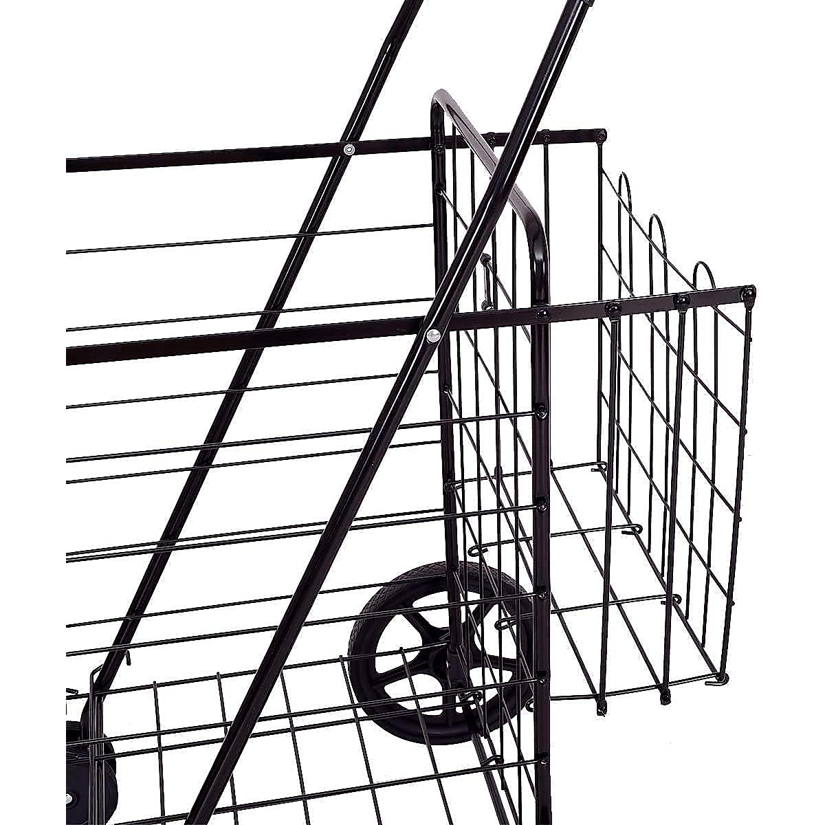 SPSUPE Folding Shopping Cart, Large Utility Cart Hold Up to 90 Lbs, with Double Basket, 360° Rolling Swivel Wheels, Ideal for Grocery Laundry Luggage Travel, Multiple Uses Easy to Move (Black)