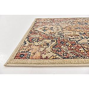 Unique Loom Oslo Collection Distressed Botanical Medallion Beige Runner Rug (3' x 13')