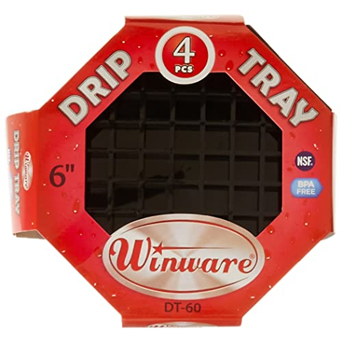 Winco DT-60 4 Count Drip Trays, 6 by 6-Inch, Value Pack, Black, Medium