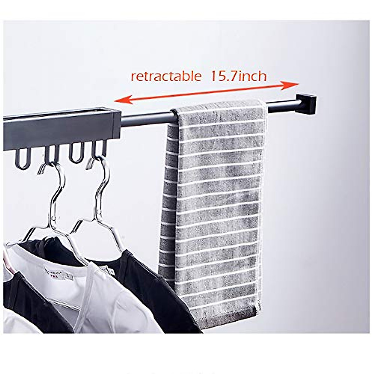 uyoyous Clothes Drying Rack 7.6 lbs Folding&Retractable 3-Level Wall Mount Space Saver Clothes Hanger with Towel Bar Laundry Drying Rack for Indoor Outdoor -Matte Black
