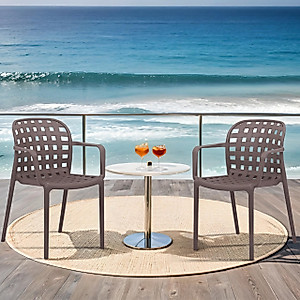 Art Leon Outdoor Dining Chairs Set of 2, Modern Plastic Patio Chairs, Stackable Chairs with Armrests Backrest, Gray