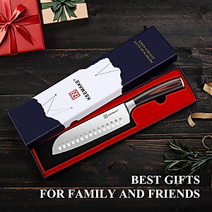 KEEMAKE Santoku Knife 7 inch, Japanese Chef Knife with German High Carbon Stainless Steel 1.4116 Chopping Knife, Kitchen Knife with Pakkawood Handle Knife for Kitchen Cutting Knife