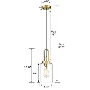 Emliviar Modern Gold Pendant Light - Kitchen Island Hanging Light with Clear Glass Shade in Gold Finish, YCE236 M1L BG
