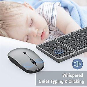 Foldable Keyboard and Mouse for Laptop, Travel Bluetooth Folding Keyboard Mouse with Portable Case, Rechargeable Keyboard for Business, 2.4G Wireless & Bluetooth, for iPad Tablets Laptop iOS Android