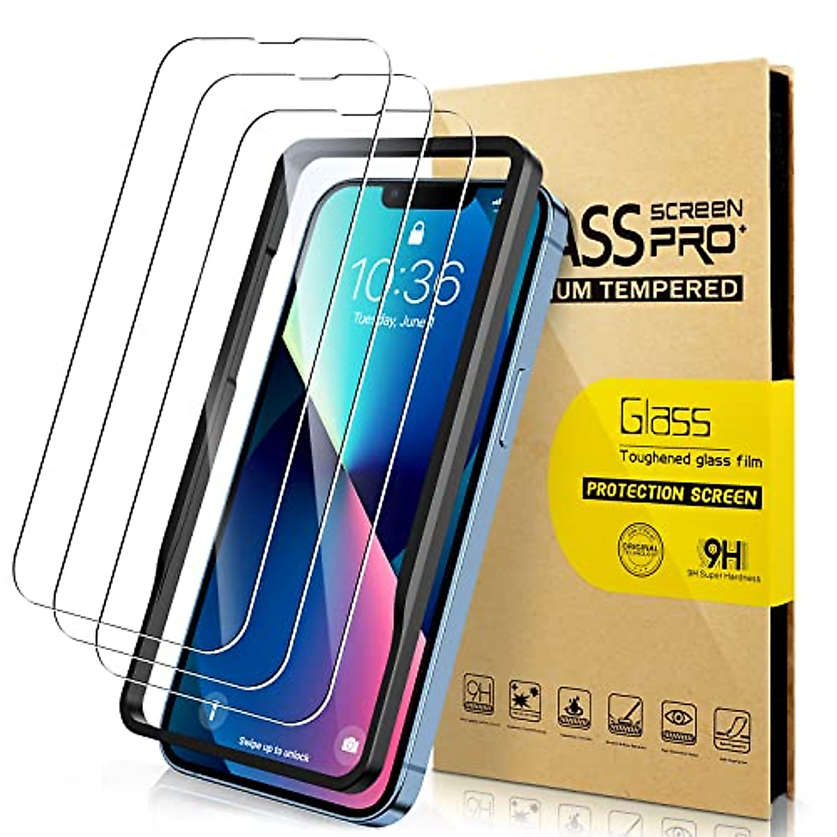 Invoibler 3 Pack Screen Protector Compatible with iPhone 13/13 Pro/14, iPhone 13/13 Pro/14 Screen Protector Tempered Glass, 6.1 Inch [HD Clear] [Anti-Scratch] [Case Friendly] [Bubble Free]