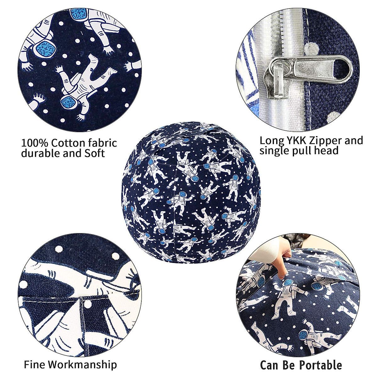 Miaowater 2 PCS Stuffed Animal Storage Bean Bag Chair Cover, Cotton Canvas Beanbag with Zipper for Organizing Kid's and Adults Room Blue Astronaut 24"