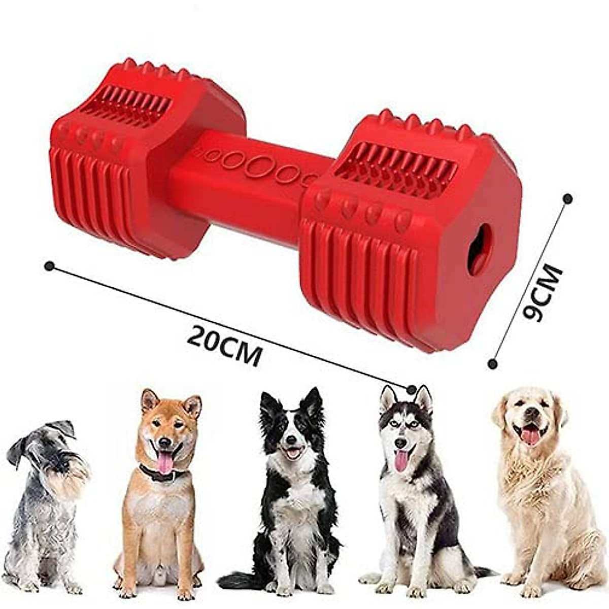 PawfectPals Indestructible Dumbbell Dog Chew Toy for Aggressive chewers, Interactive Puzzle Toy, Food Dispenser Feeder, Natural Rubber Bite Resistant for Teeth Dental Cleaning-Insert Treats (Red)