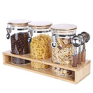 KKC HOME ACCENTS Airtight Glass Coffee Bean Storage Jars with Scoops for Coffee Bar,Sealed Glass Canisters with Hinghed Lids for Ground Coffee,Loose Leaf Tea, Matcha,Sugar,40 Fluid-oz