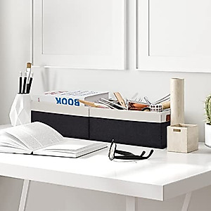 GhvyenntteS Storage Baskets for Organizing, Fabric Storage Bins with Leather Handles, Foldable Rectangular Storage Baskets for Shelves, Closets, Home, Office, Empty Gift Baskets (Black/White & Grey/Be