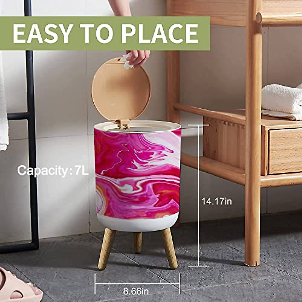 Small Trash Can with Lid Fluid art texture Abstract backdrop with swirling paint effect Liquid Garbage Bin Round Waste Bin Press Cover Dog Proof Wastebasket for Kitchen Bathroom Living Room 1.8 Gallon
