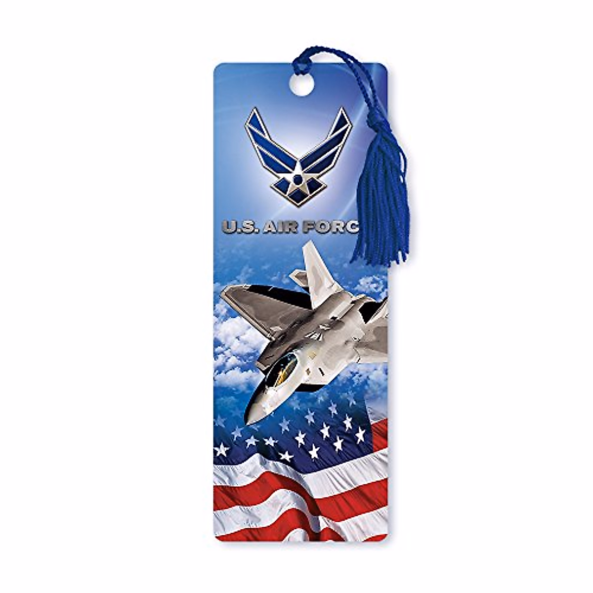 Dimension 9 3D Lenticular Bookmark with Tassel, U.S. Air Force Featuring F-22 Raptor Fighter Jet and American Flag (LBM033)