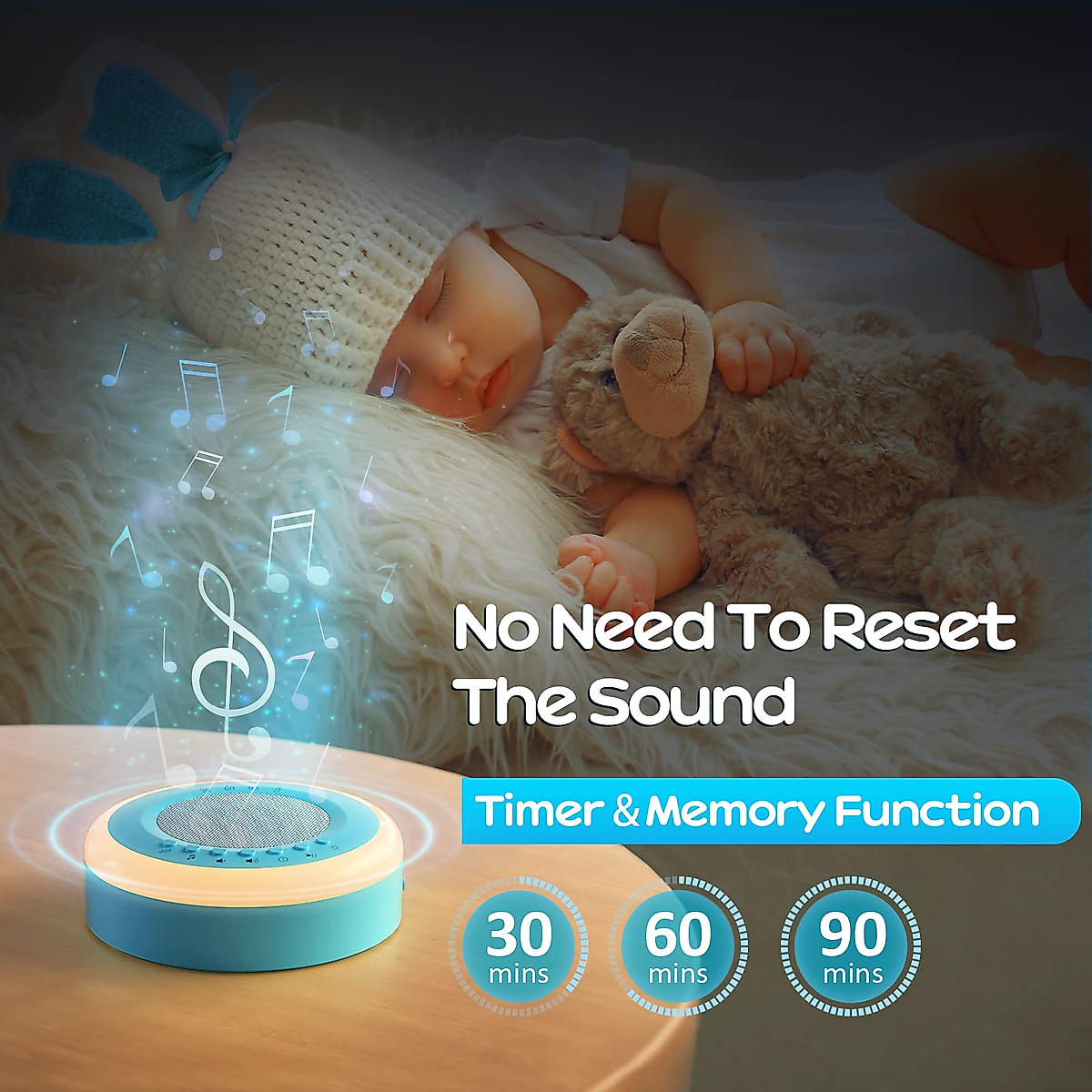 Portable White Noise Machine for Baby , Sleep Sound Machine for Travel,16 Soothing Sounds