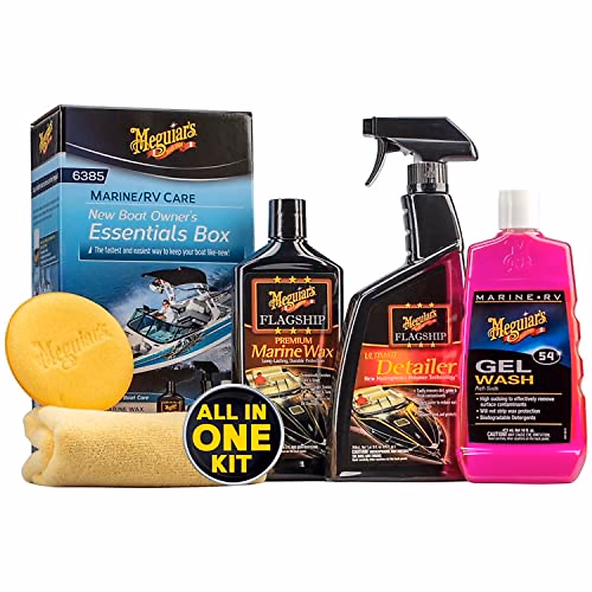 Meguiar's New Boat Owner's Essentials Box - Boat Cleaning Kit With Premium Marine-Grade Products for Your Boat or RV
