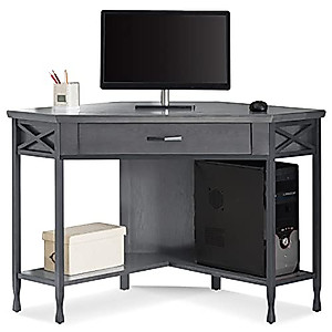 Leick Home Chisel & Forge Corner Computer Desk, Smoke Gray/Matte Black