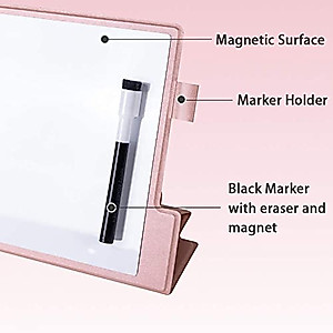 CRCHOM Small White Board Dry Erase Board A4 Magnetic Desktop Whiteboard 8" x 12" Portable Whiteboard Easel with Stand Pink PU Cover Case for Kids, Adult, Office, Home, School