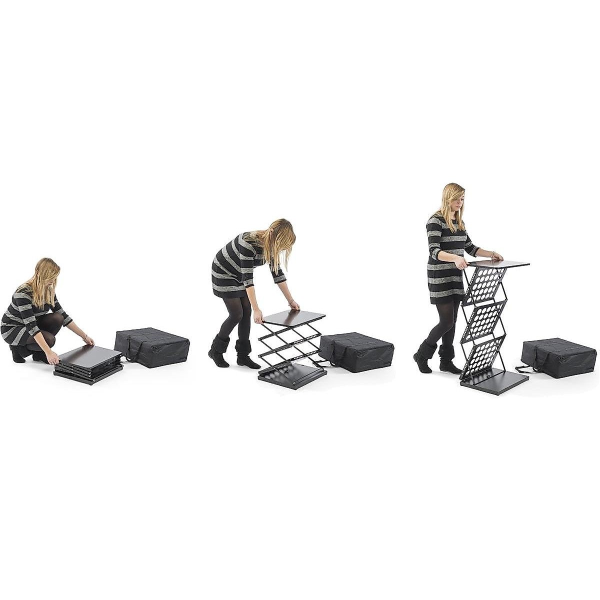 Displays2go Collapsible Magazine Holder, Multiple Pocket, Steel, MDF – Black (6LPBKTBK)