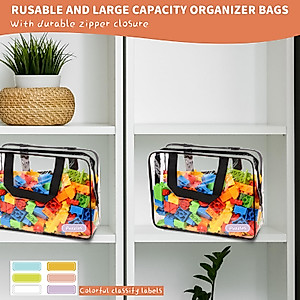 10 Packs Large Toy Storage Bags with Labels, Waterproof Clear PVC Storage Bags for Toys, Travel Organizer Bags with Zipper Closure for Puzzles, Building Blocks, Kids' Books