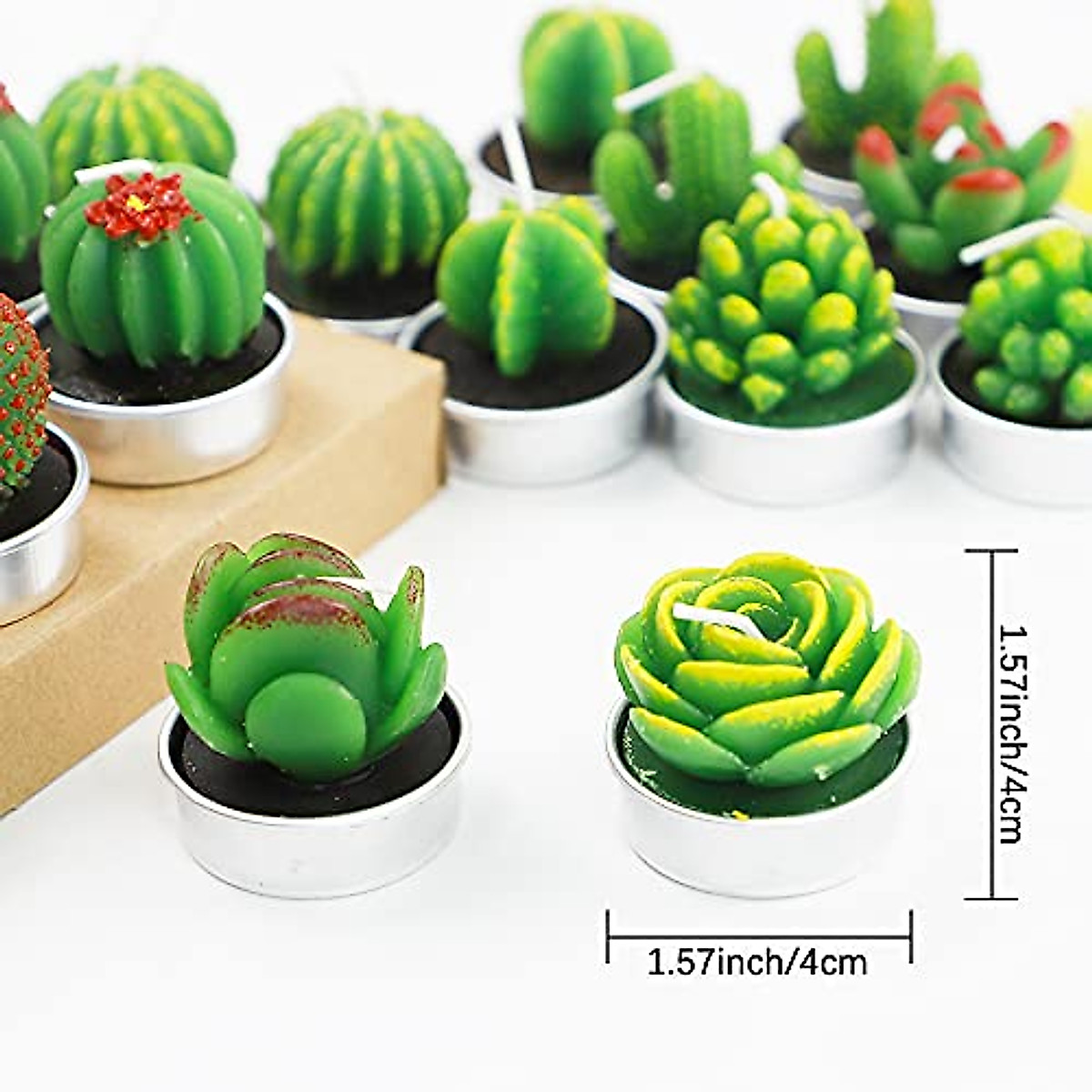 24PCS Cactus Tealight Candles Set, FULANDL Handmade Delicate Succulent Cactus Tealight Candles, Artificial Succulent Plants Candles for Party, Festival, Birthday, Wedding, Home Decor